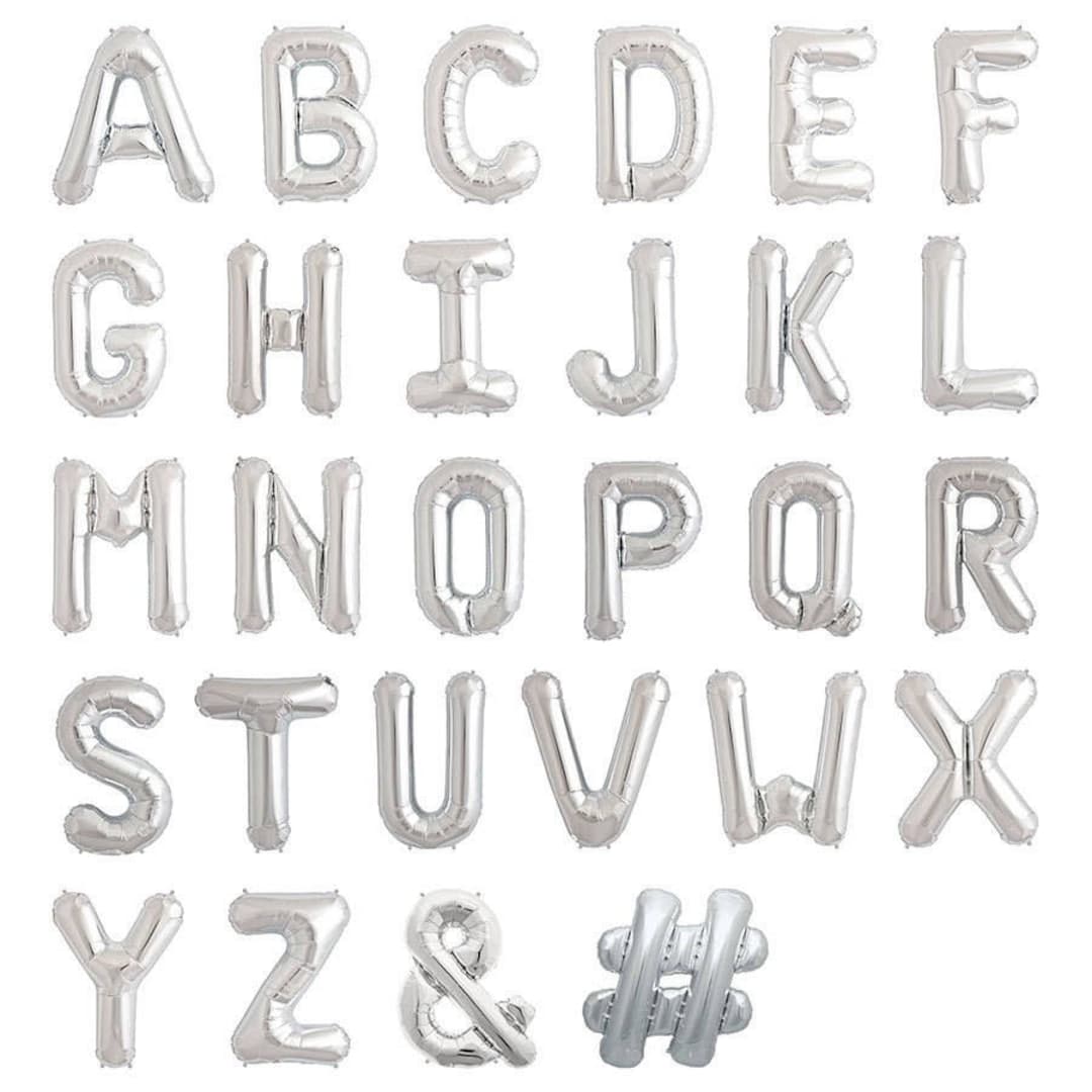 16"silver Metallic Letter Balloons,silver Number Balloons,alphabet ...