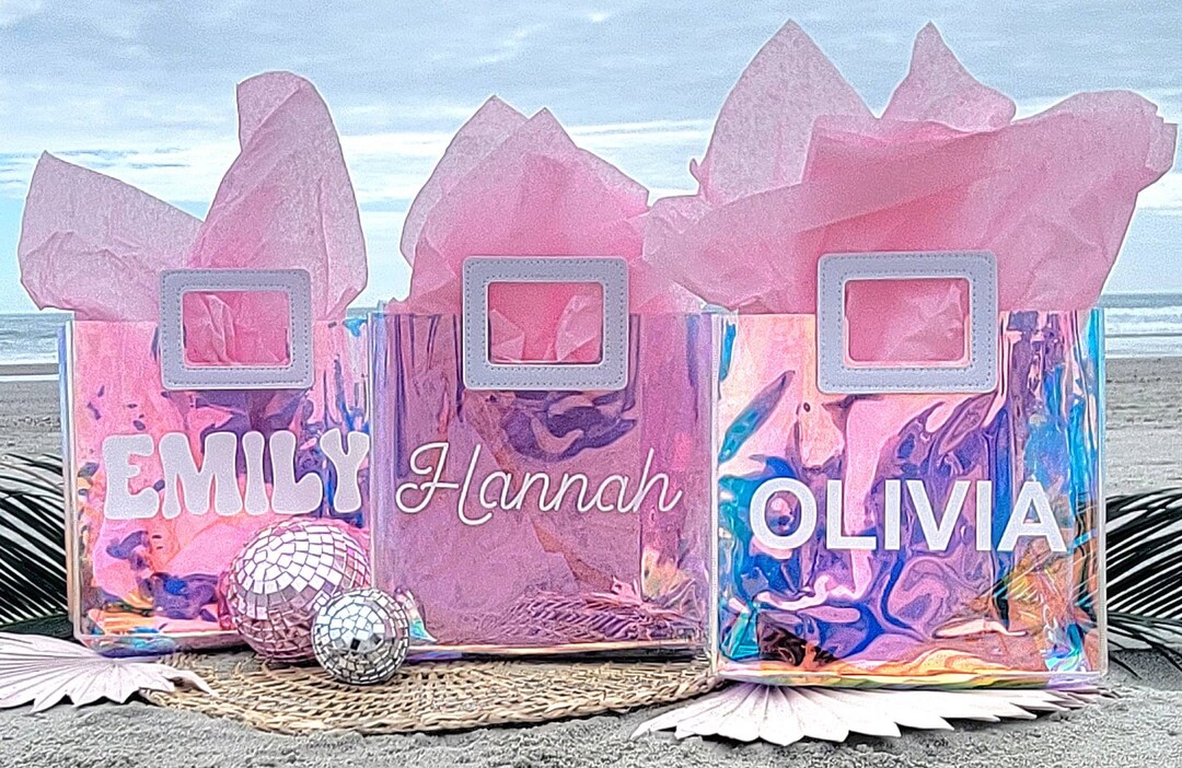 Holographic Bachelorette Bags,bridesmaids Custom Favor Bags,iridescent ...