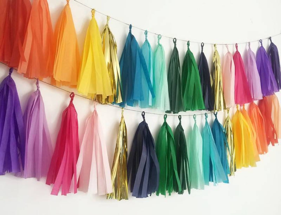 Tissue Paper Tassel Garland, Tassel Garland, Rainbow Tassel Garland ...
