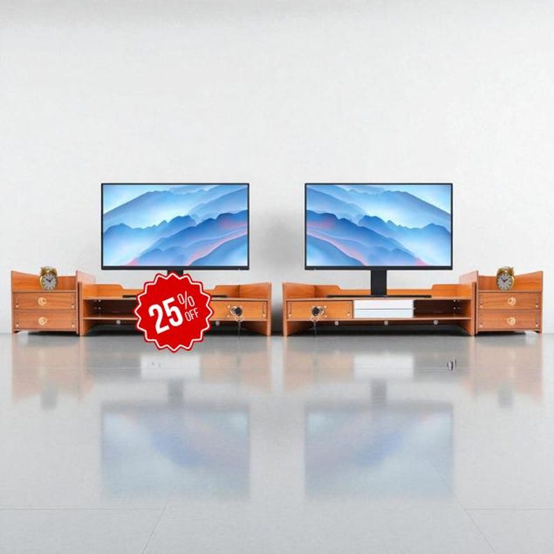 Wooden Monitor Stand With Drawers – Ergonomic Computer Riser, MDF Desk ...