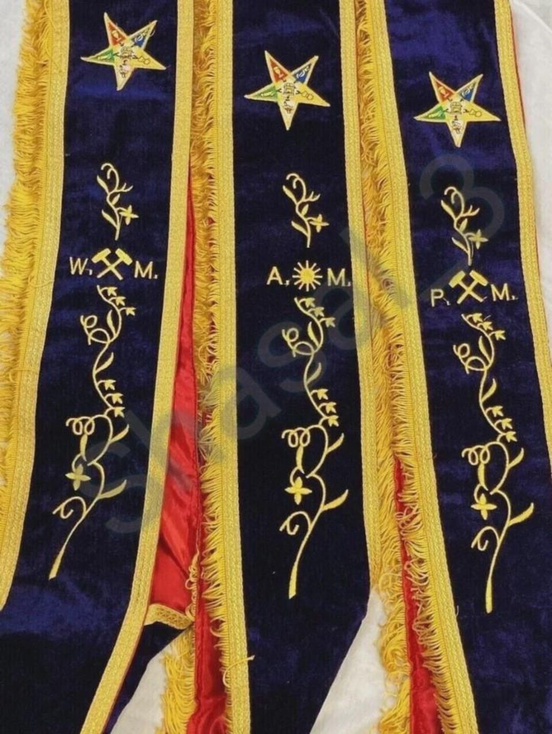 NEW Masonic OES A.M P.M W.M Sash Set of 3 Associate Past Worthy Matron ...