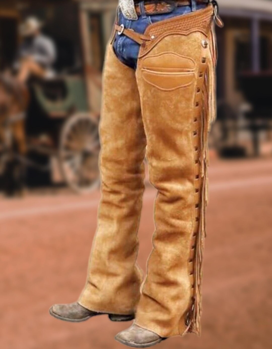 Handmade Leather Chaps With Basket Weave Yoke & Suede Fringe | Custom ...