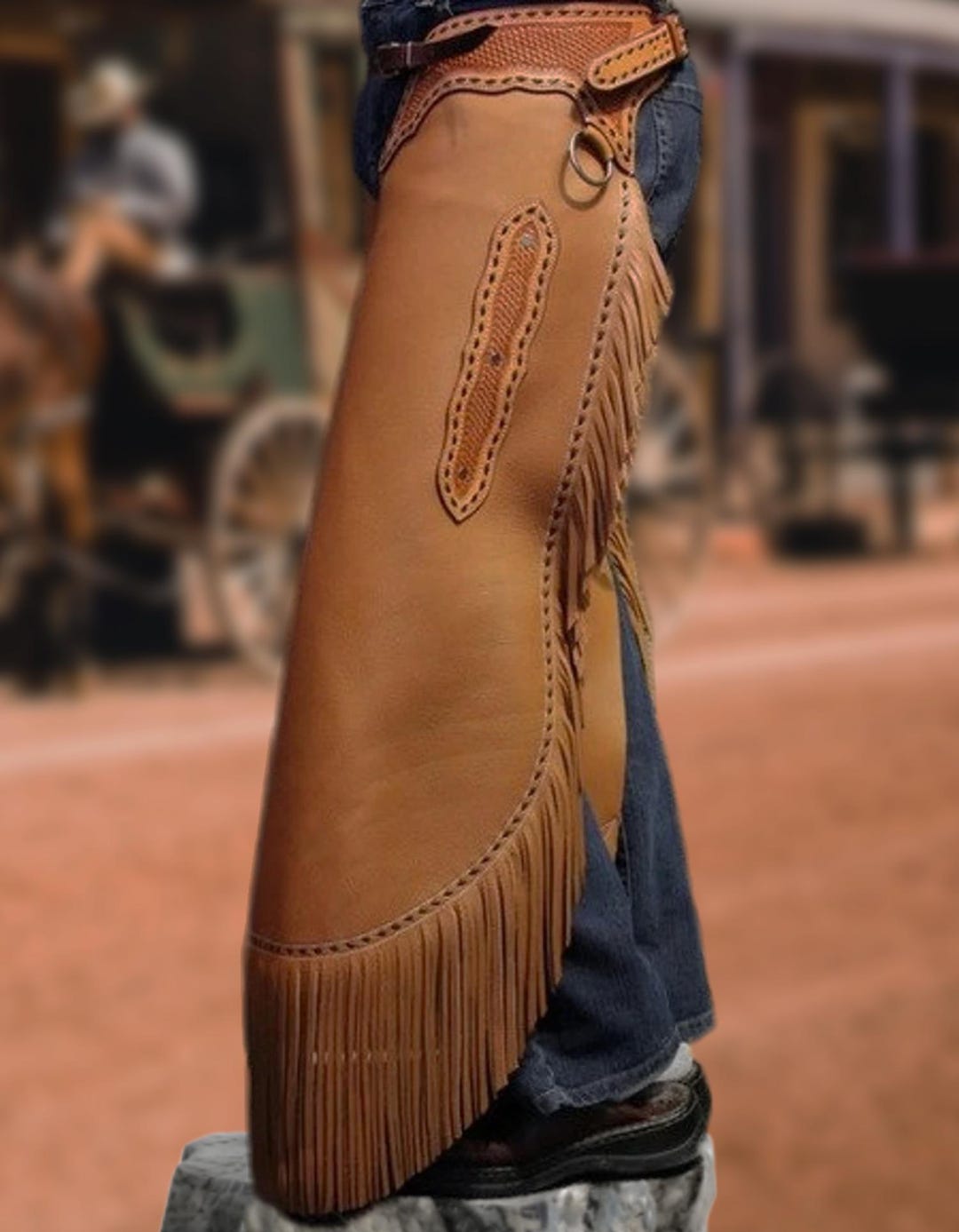 Custom Leather Fringe Chinks Chaps | Handmade Basket Weave Yokes for ...