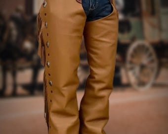 Handmade Leather Fringe Shotgun Chaps With Basket Weave Tooled Yokes ...