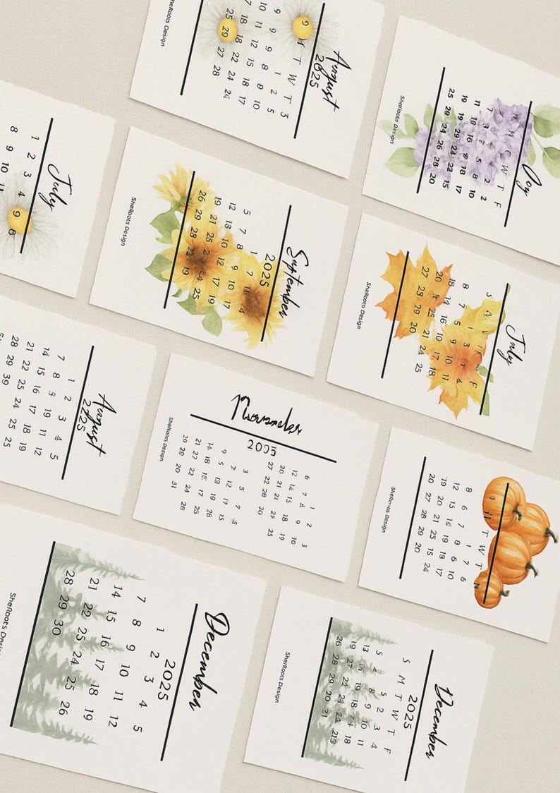 2025 Monthly Calendar Cards Printable Format A5 | Watercolor Floral ...