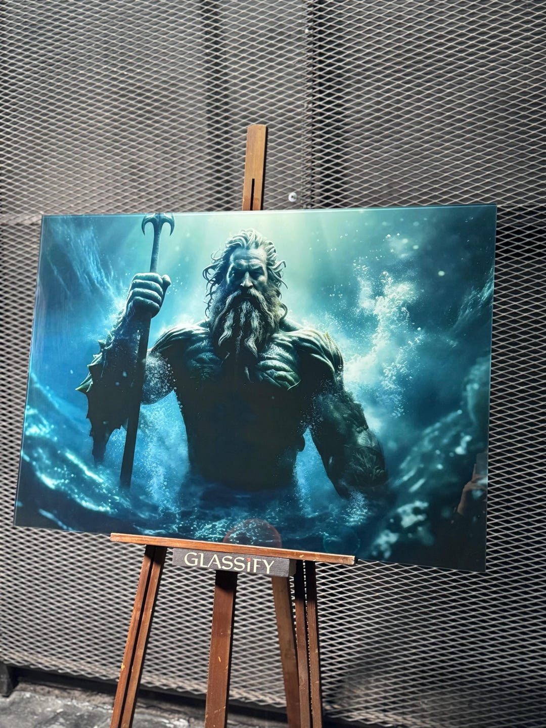 Poseidon Glass Wall Art, Greek Mythology Decor, Sea God Tempered Glass ...