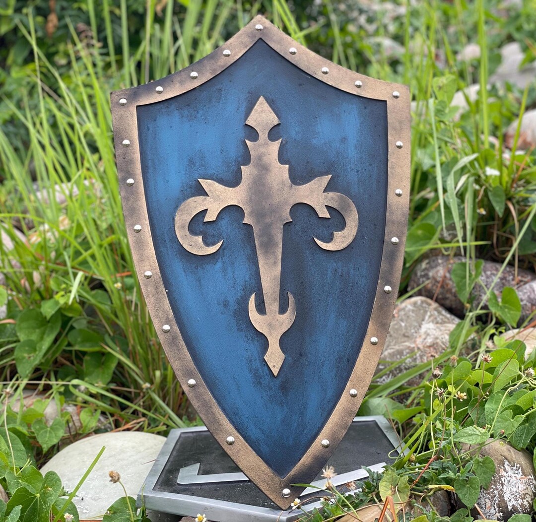 Templar Heater Shield - Knight Blue and Gold Medieval Shield - Wooden ...