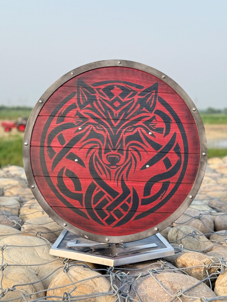 Viking Shield - Red Wolf Battleworn Viking Shield - Medieval Viking ...