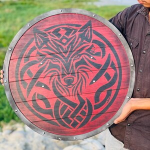 Viking Shield - Red Wolf Battleworn Viking Shield - Medieval Viking ...