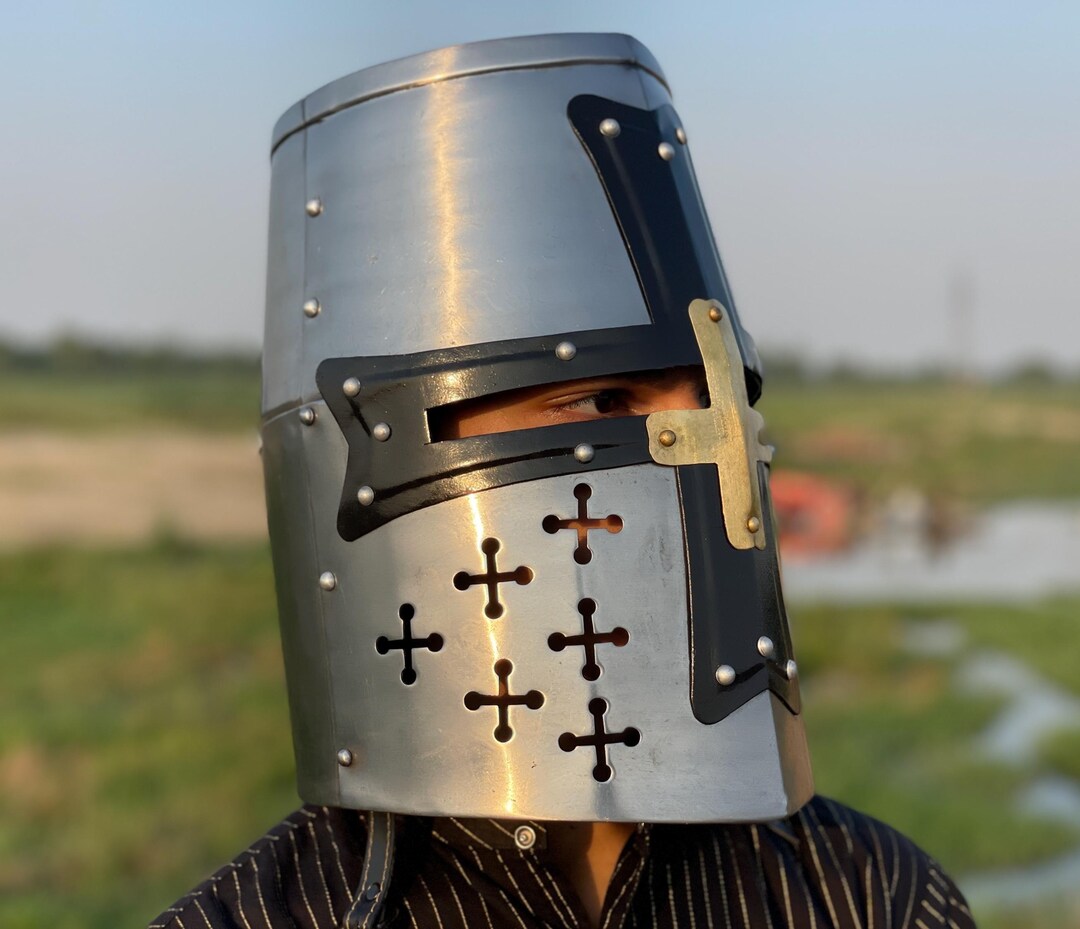 Templar Helmet - Crusader Knight Helmet - Brass Cross Helmet - Medieval ...