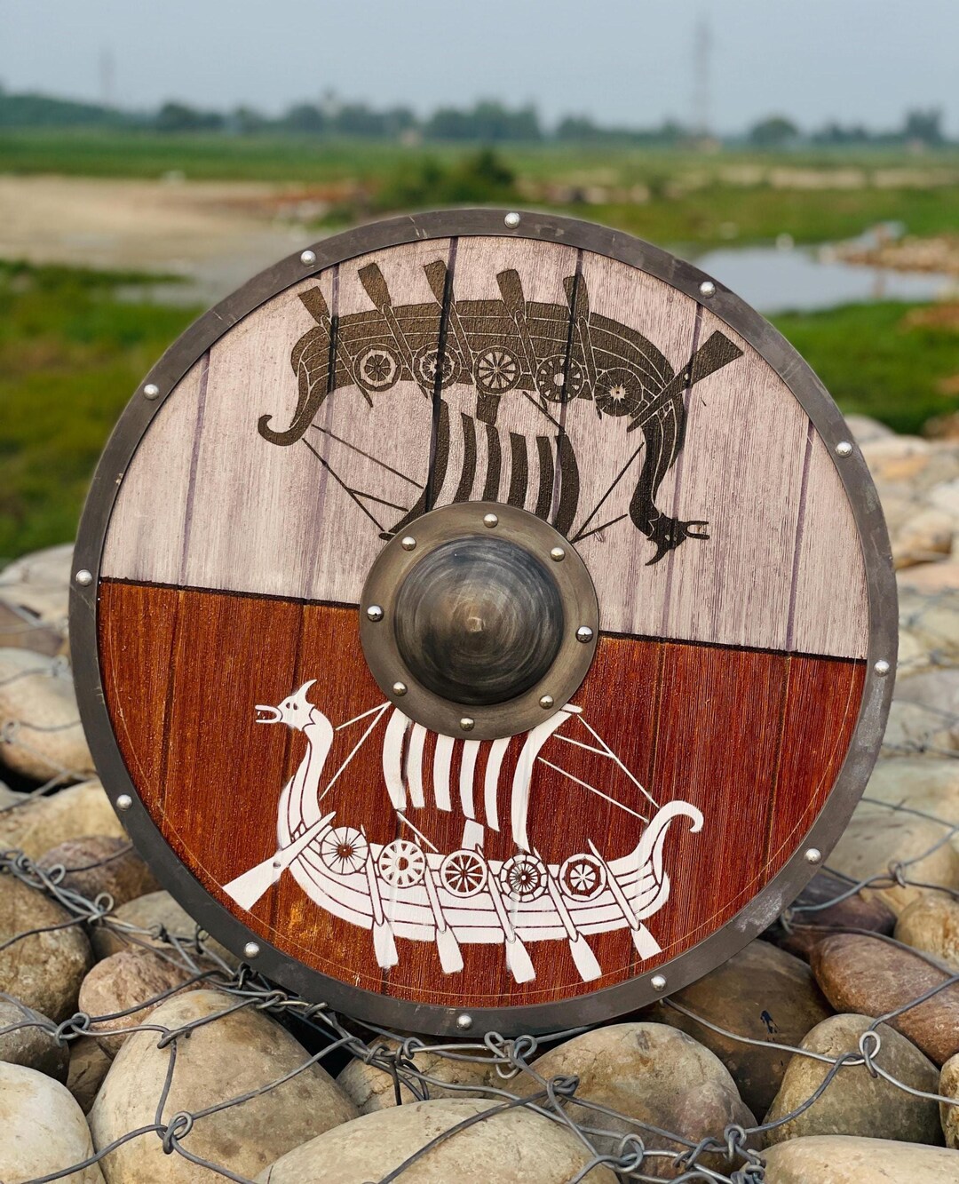 Wooden Shield - Viking Round Shield - Medieval Warrior Shield - Drakkar ...