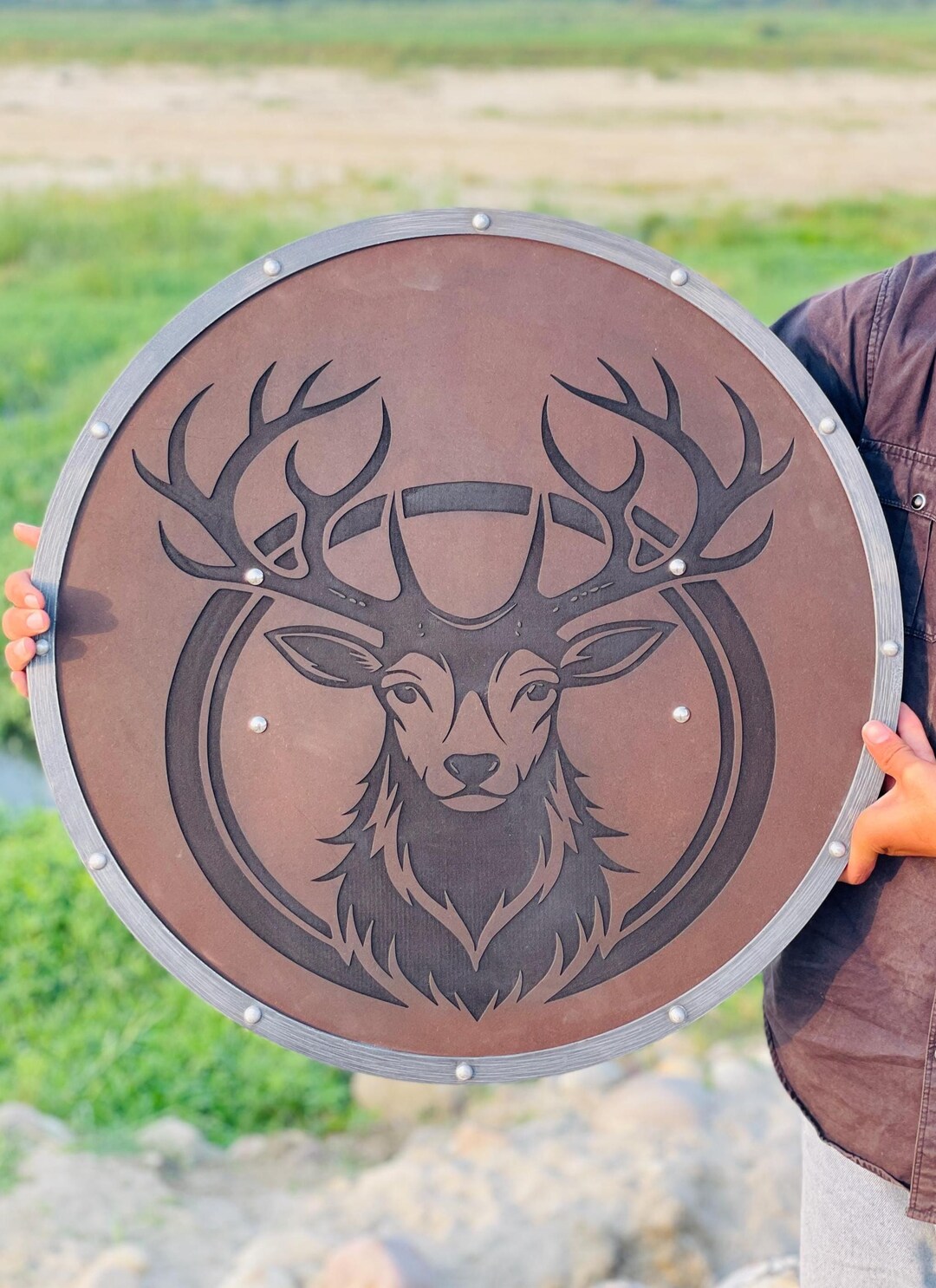 Viking Shield - Swamp Deer Carved Wooden Shield - Medieval Viking ...