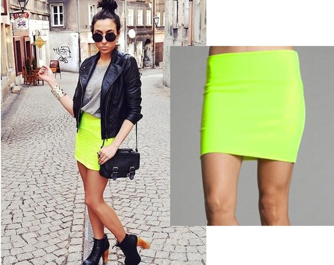 Hypoxicandlost Handmade NEON YELLOW Mini High Waist Pencil - Etsy