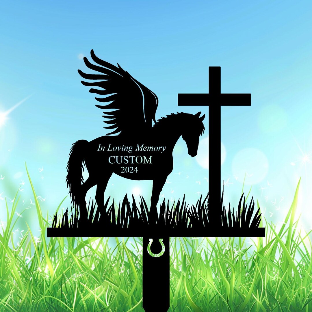 Personalized Angel Horse Grave Marker With Cross, Standing Horse ...