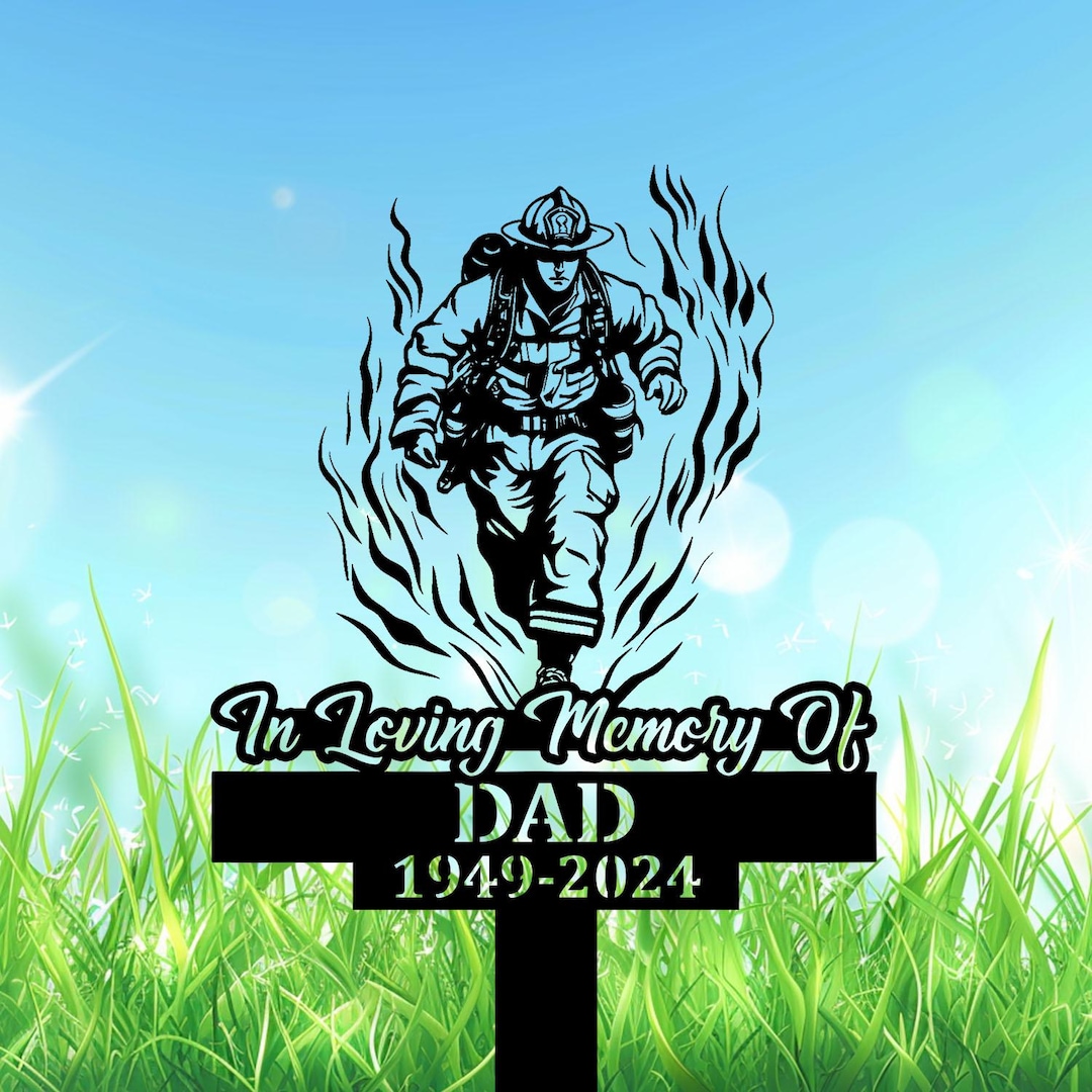 Personalized Firefighter Grave Marker, Brave Fireman Running Through ...