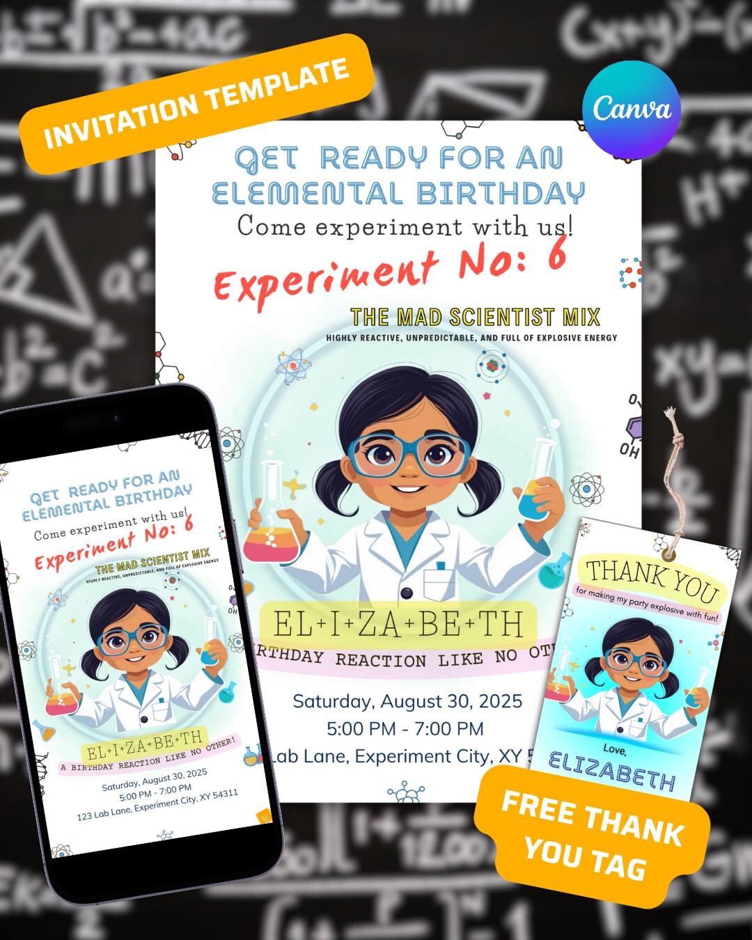 Mad Scientist Birthday Invitation, Editable Canva Lab Party Invite ...