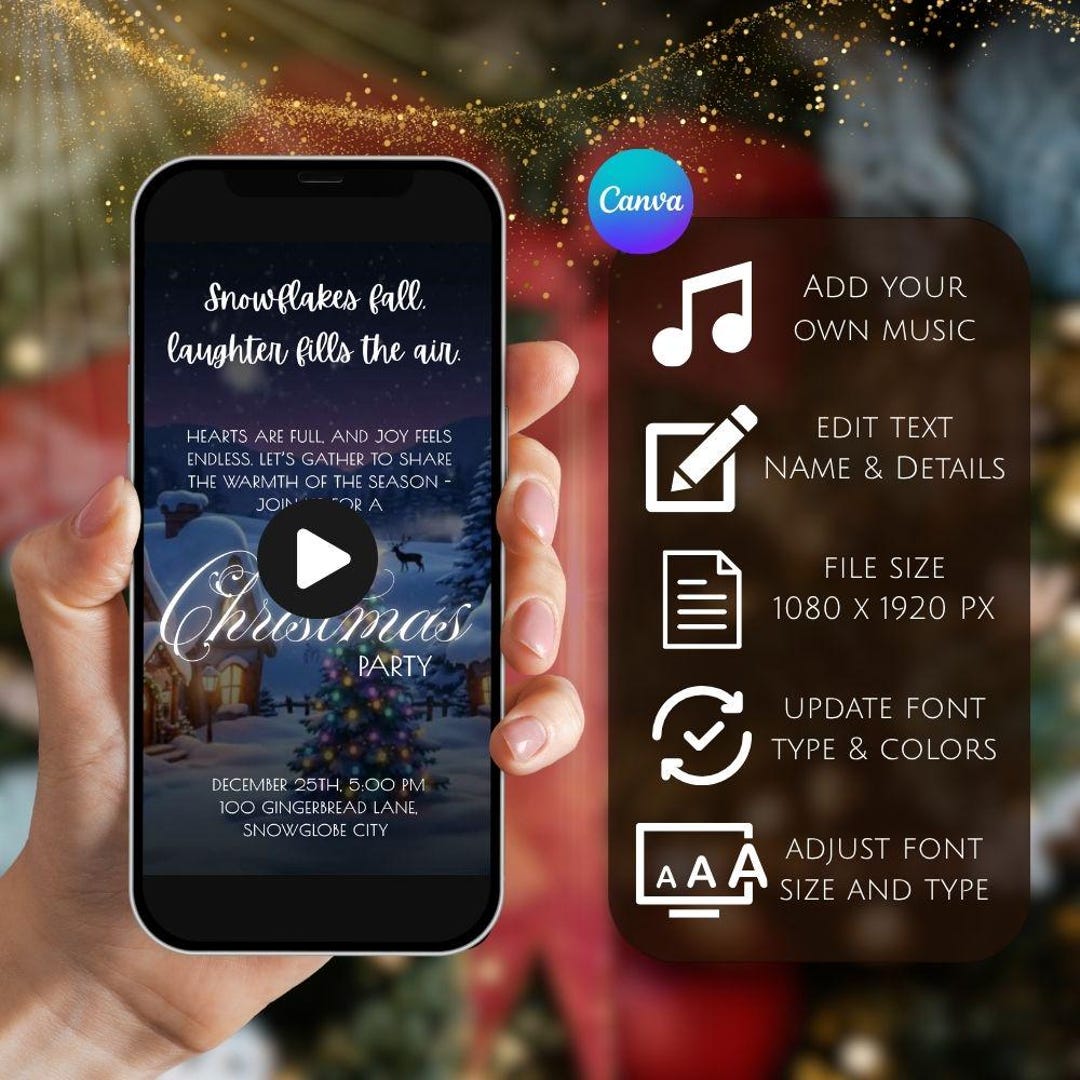 Christmas Video Invitation | Holiday Animated Invite | Editable Canva ...