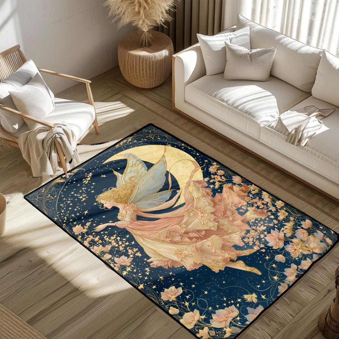 Fairy Moonlight Magic Rug, Fantasy Fairy Tale Rug, Whimsical Night Sky ...