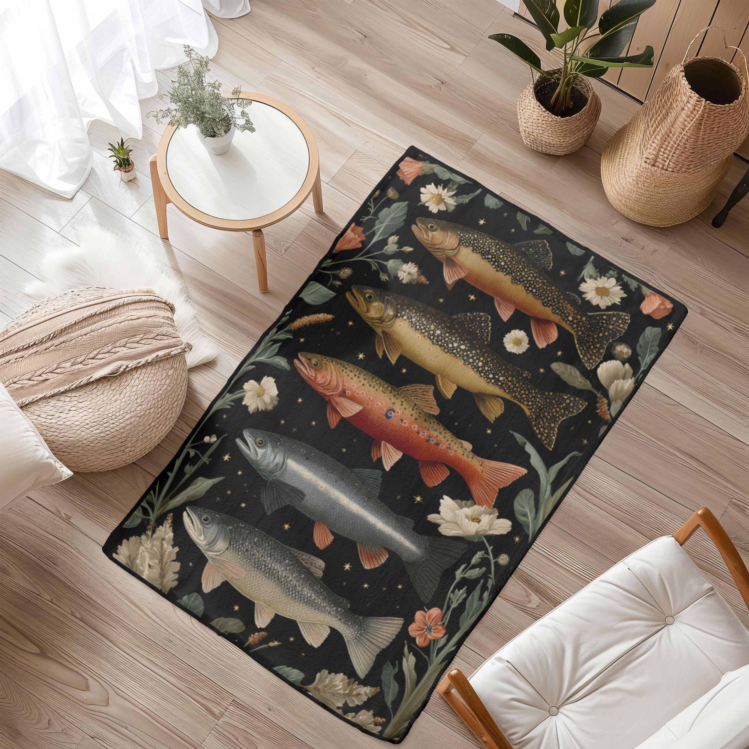 Fisherman Gift Area Rug, Trout Fishing Hobby Rug for Dad, Grandpa ...