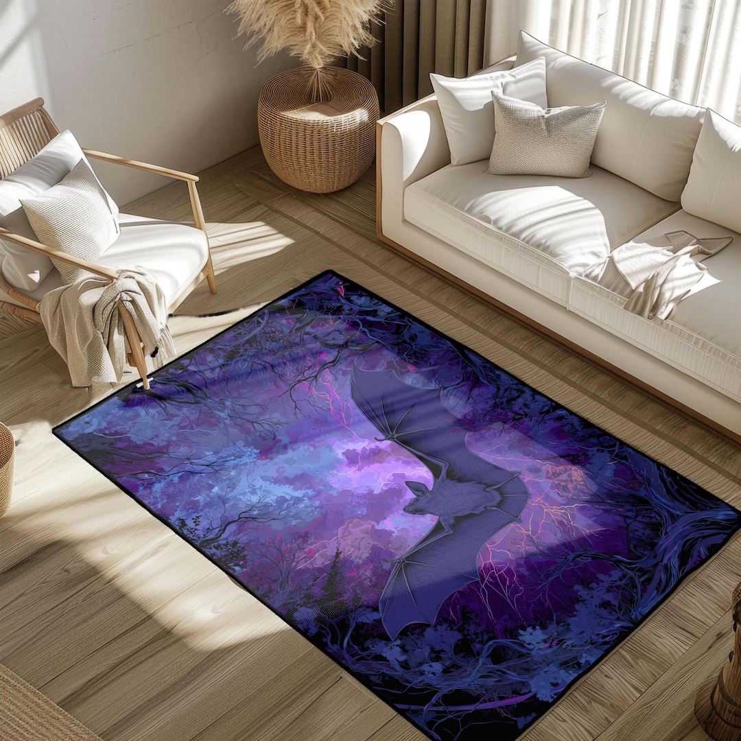 Gothic Bat Rug, Witchy Decor Area Rug, Spooky Halloween Carpet, Vampire ...