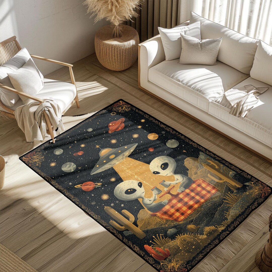 Alien Space Abduction Rug, Outer Space Rug, UFO Abduction Rug, Alien ...