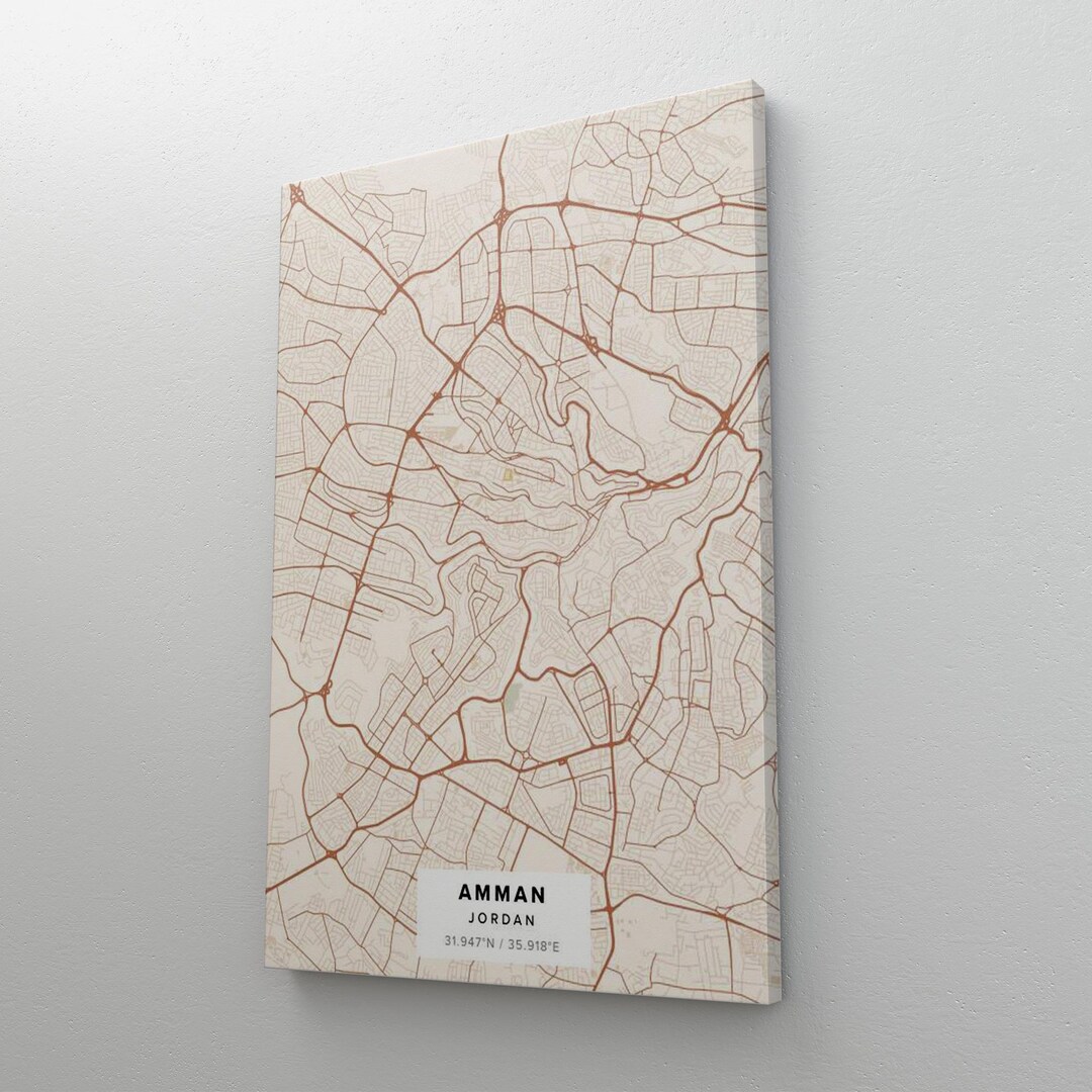 Amman Jordan Map Canvas, Jordanian Home Decor Poster, Traveler Hobby ...