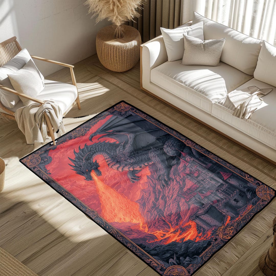 Mythical Dragon Fantasy Hobby Rug, Gamer Boyfriend Gift Area Rug ...