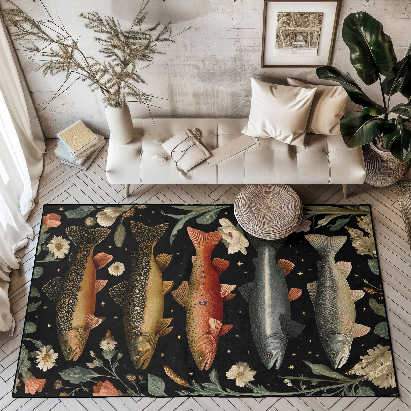 Fisherman Gift Area Rug, Trout Fishing Hobby Rug for Dad, Grandpa ...