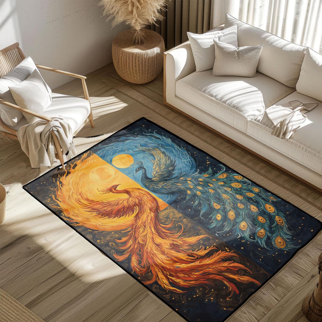 Phoenix Peacock Mythical Birds Rug, Spiritual Decor for Home Rug, Hobby ...