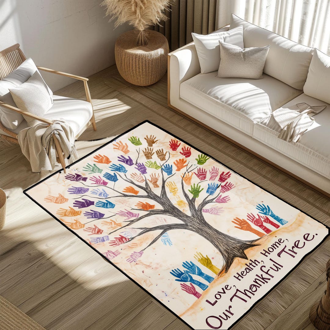 Family Handprint Tree Rug, Thanksgiving Family Keepsake Rug, Love ...