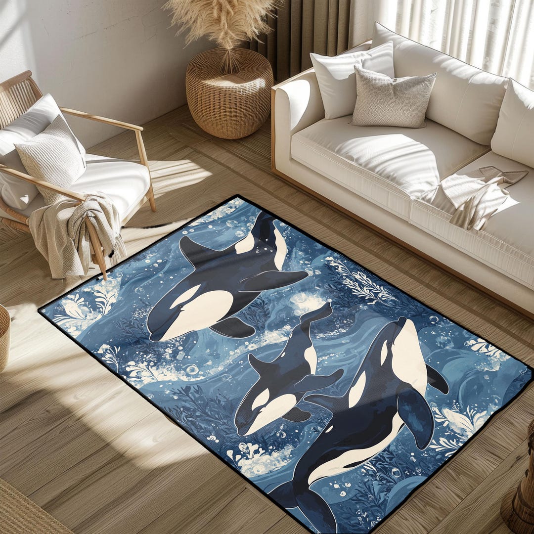 Majestic Orca Ocean Life Rug, Killer Whale Home Decor Rug, Marine ...