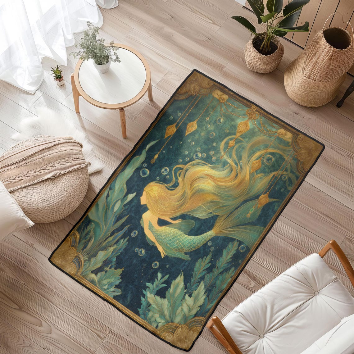 Mermaid Underwater Scene Rug, Fantasy Ocean Decor Rug, Marine Life ...