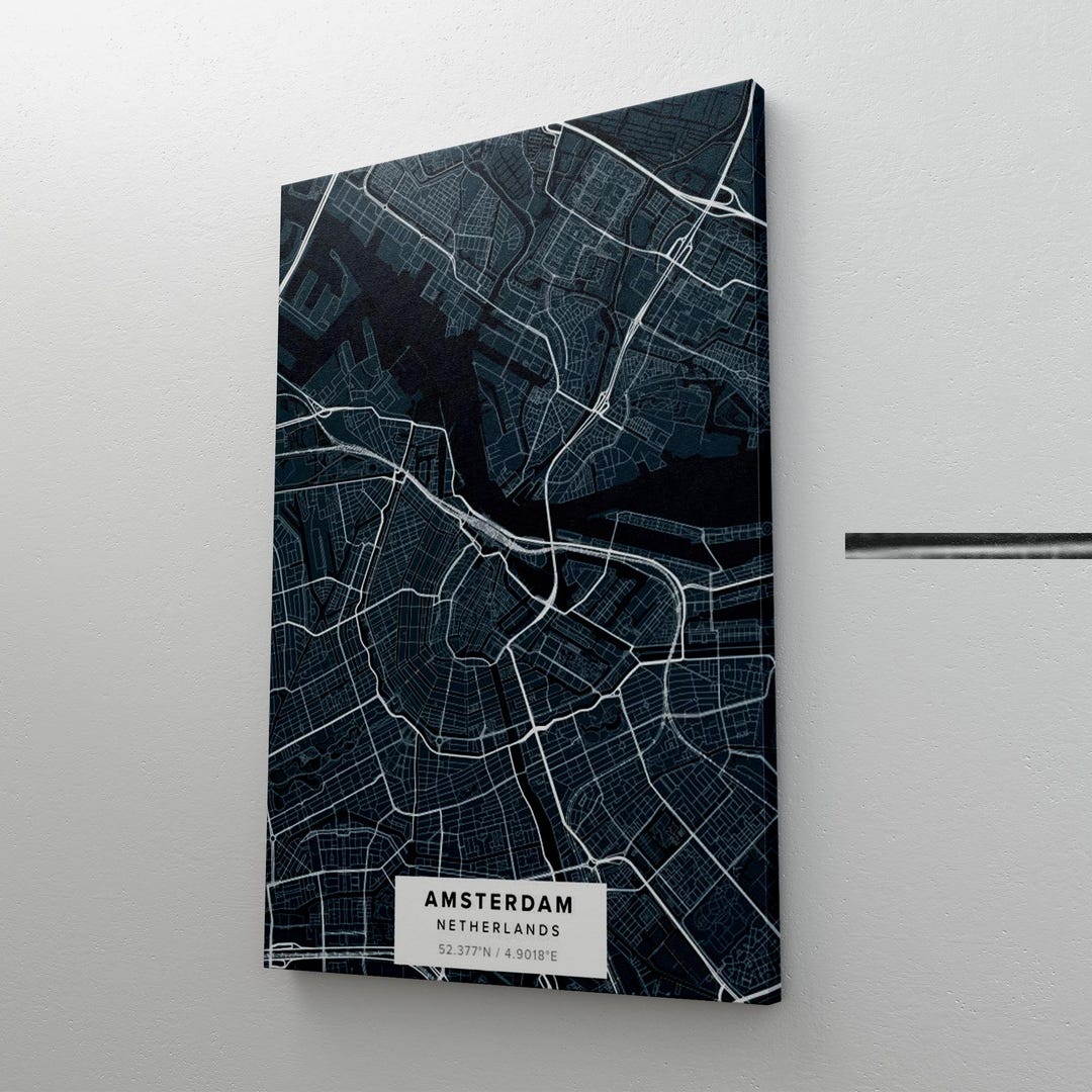 Amsterdam Map Poster, Netherlands City Art Canvas, Custom Location ...