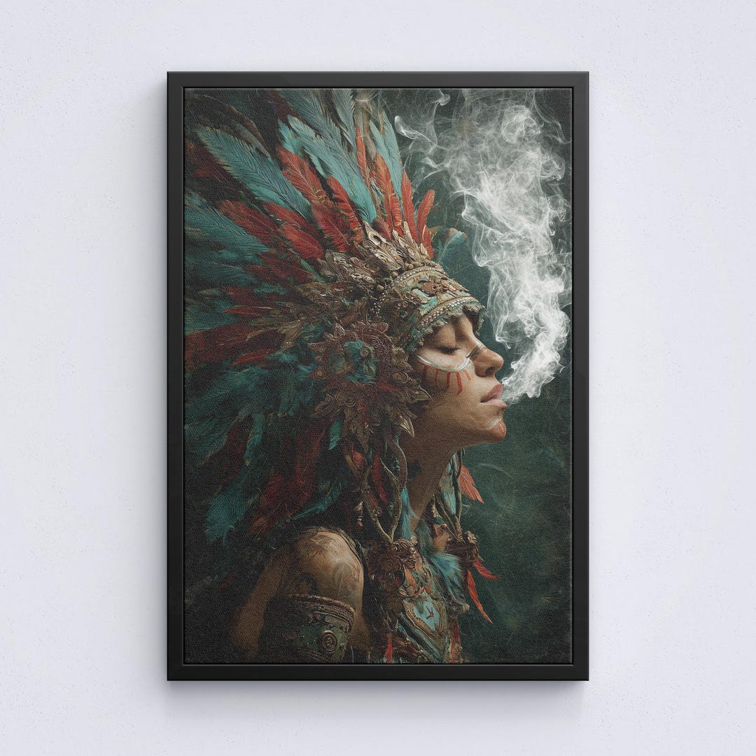 Indigenous Woman Warrior Canvas, Native American Headdress Posters ...