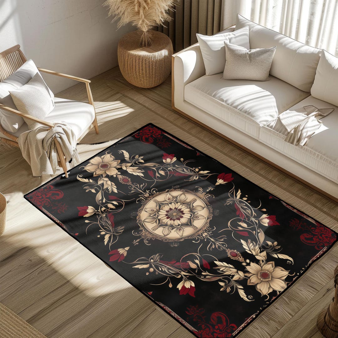 Vintage Floral Ornate Medallion Rug, Gothic Home Decor Dark Academia ...