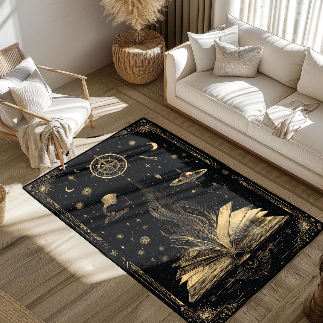 Magical Open Book Rug for Readers, Celestial Astrology Mat for Witches ...