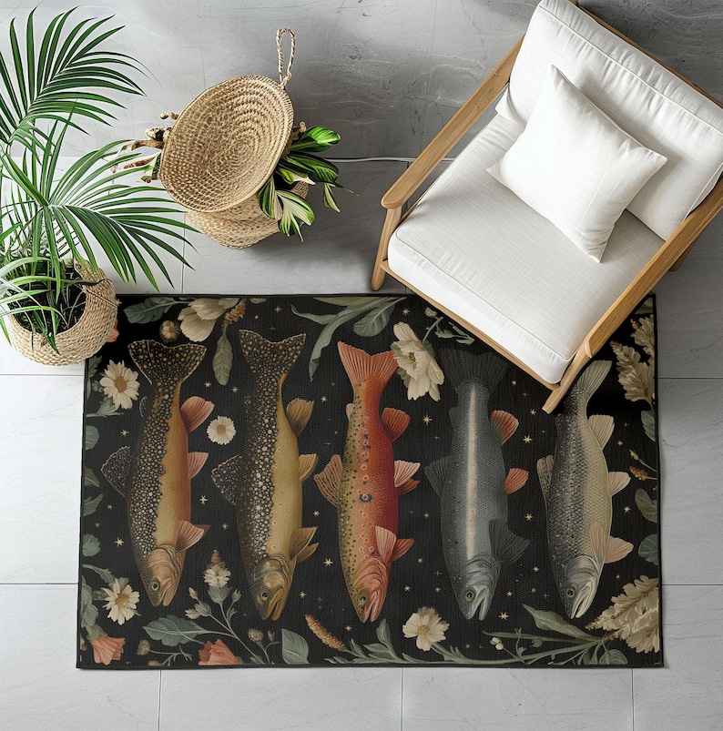Fisherman Gift Area Rug, Trout Fishing Hobby Rug for Dad, Grandpa ...