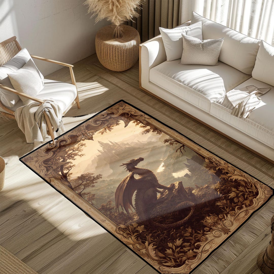 Fantasy Dragon Rug, Mythical Creature Rug, Medieval Dragon Tale Rug ...