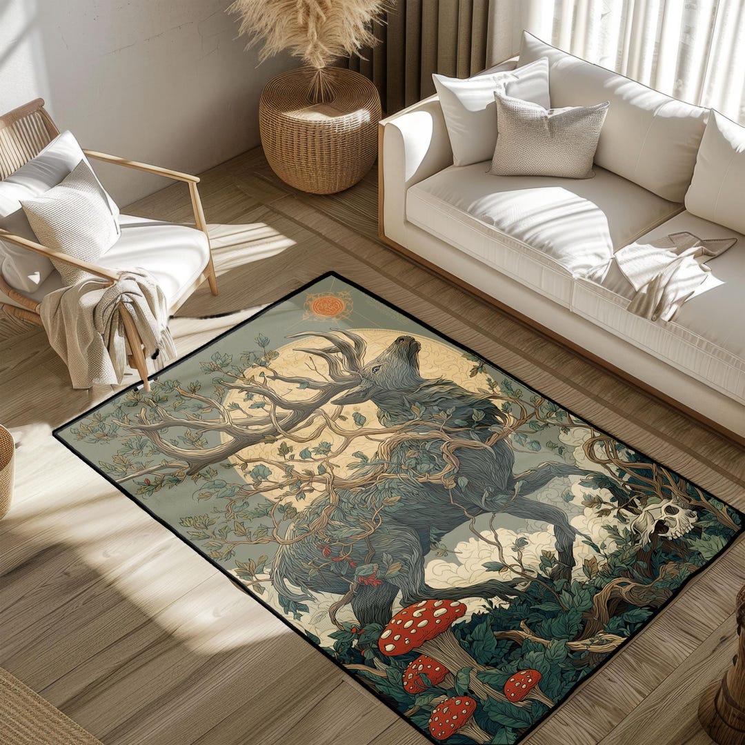Mythical Deer God Rug, Pagan Forest Spirit Home Decor Rug, for Nature ...