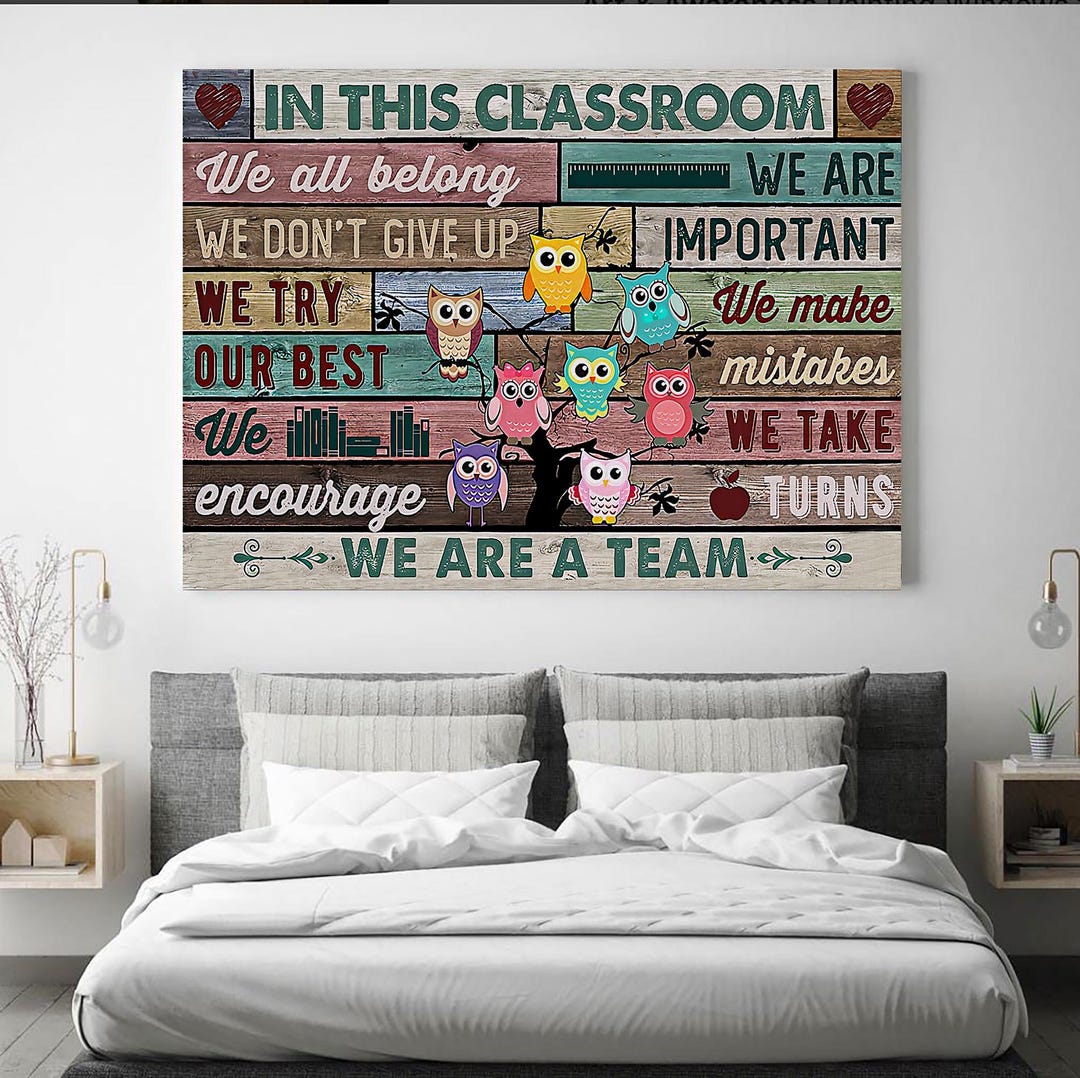 Classroom Rules Owl Poster, Teacher Appreciation Canvas Art, School ...