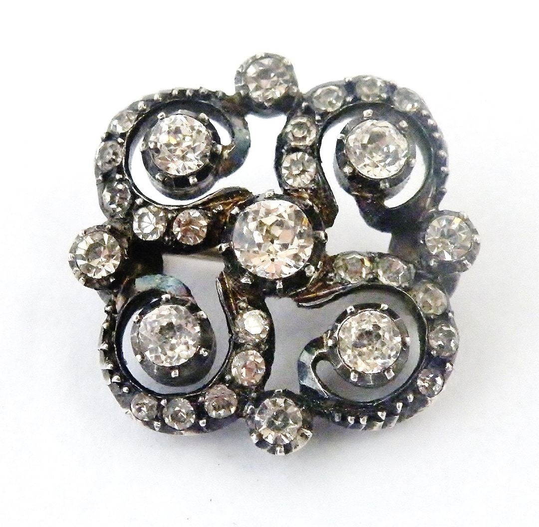 Georgian Antique Paste Button Brooch Sterling Silver - Etsy