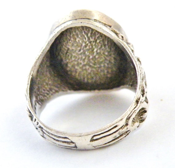 Large silver signet ring heraldic armorial knight ste… - Gem