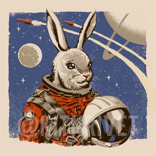 Rabbit Astronaut in Space Poster Space Traveller Bunny - Etsy