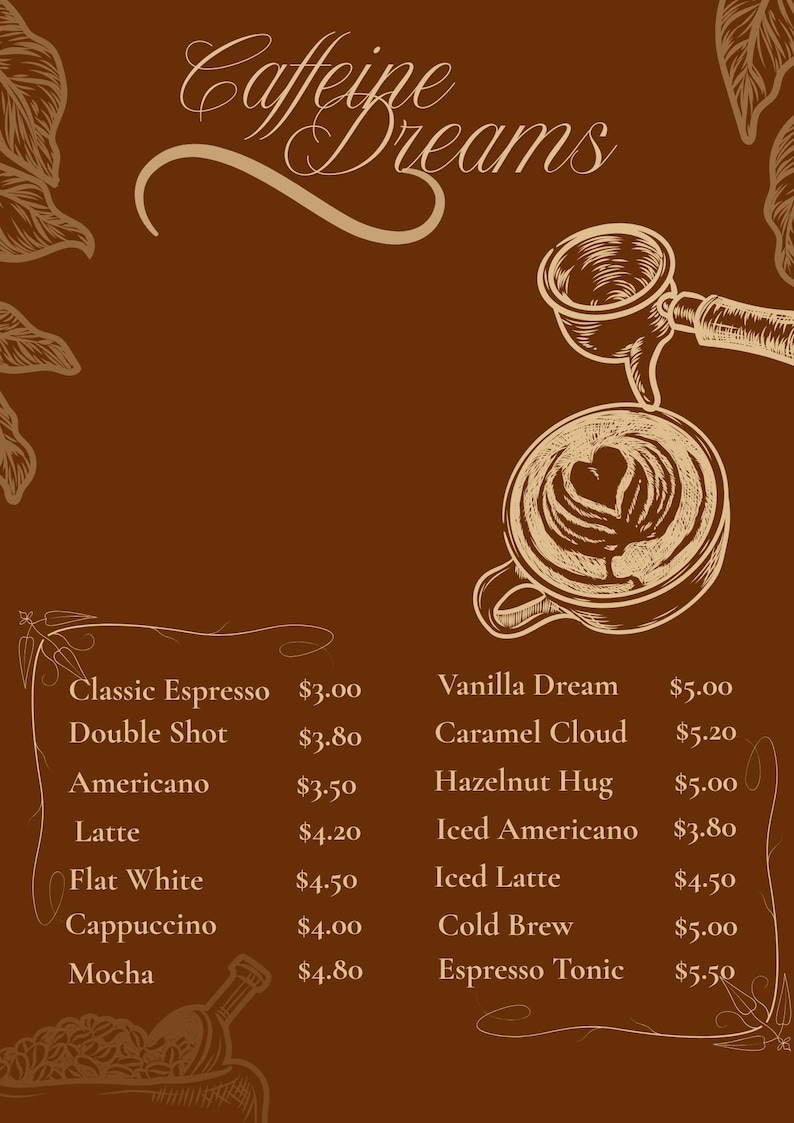 Printable Price List Template for Cafes & Coffee Shops , Modern Café ...