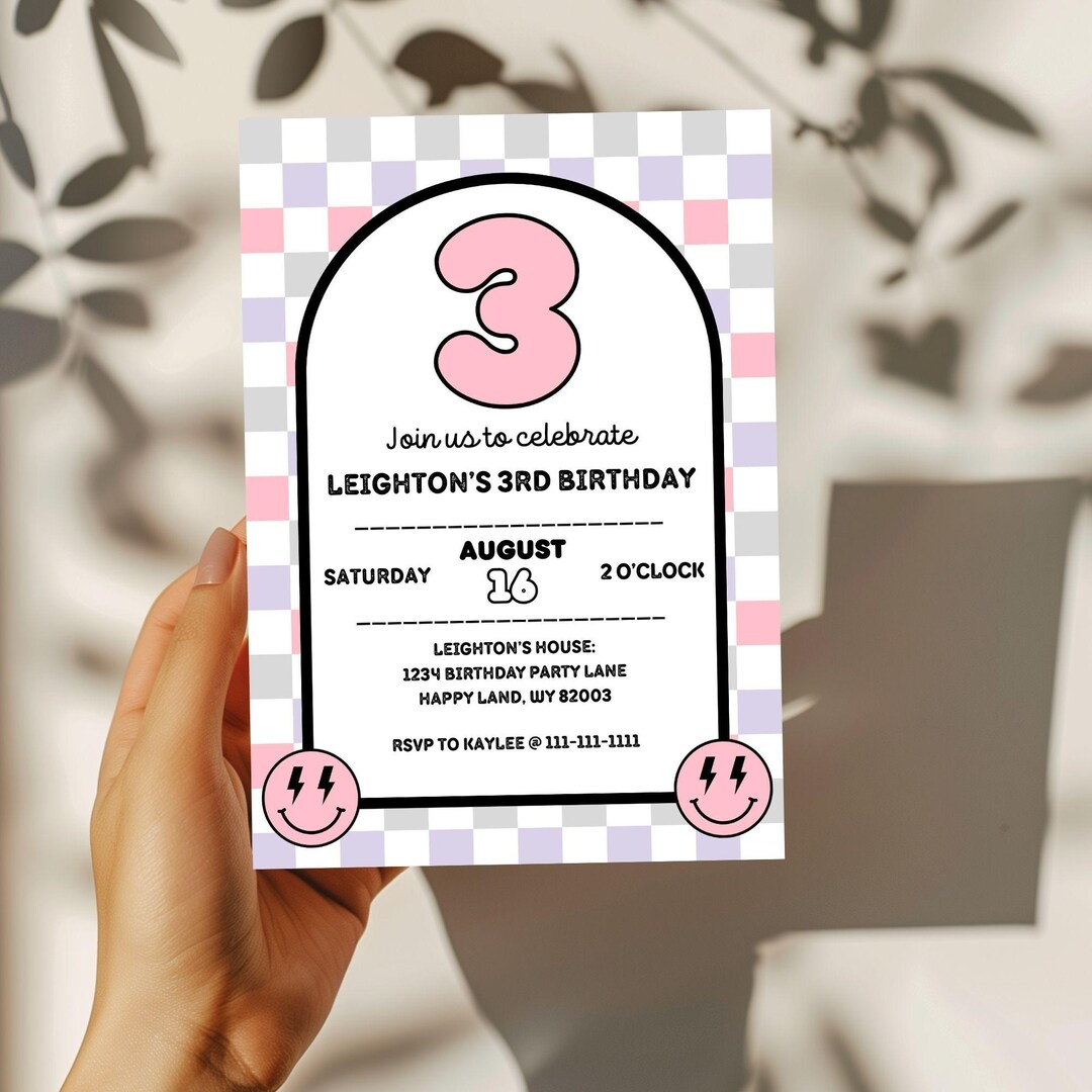 Retro Smiley Face Birthday Invitation: Editable Canva Template (digital ...