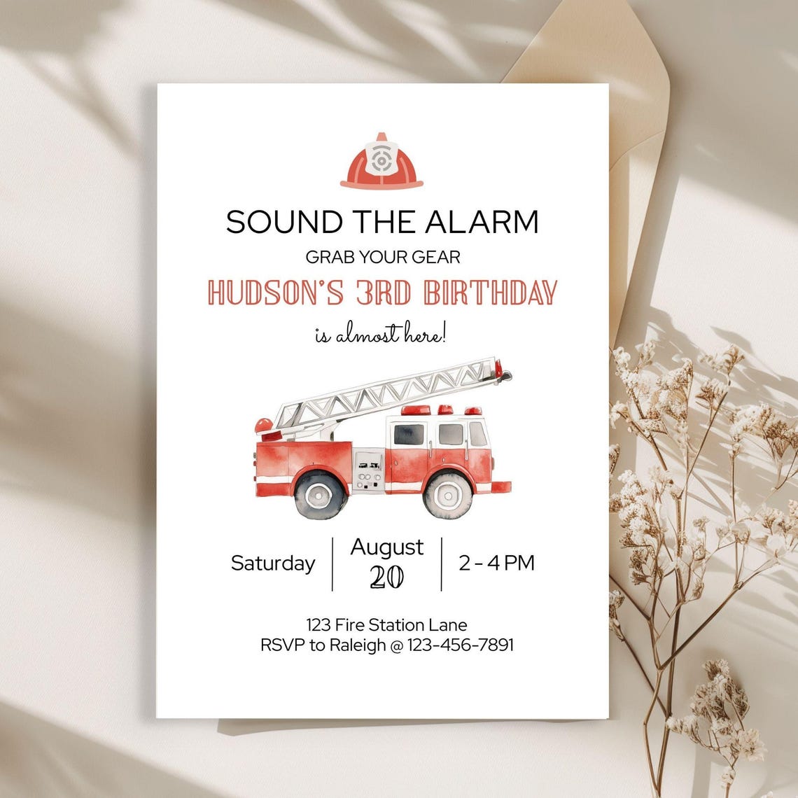 Firetruck Birthday Invitation: Editable Firefighter Party Template ...