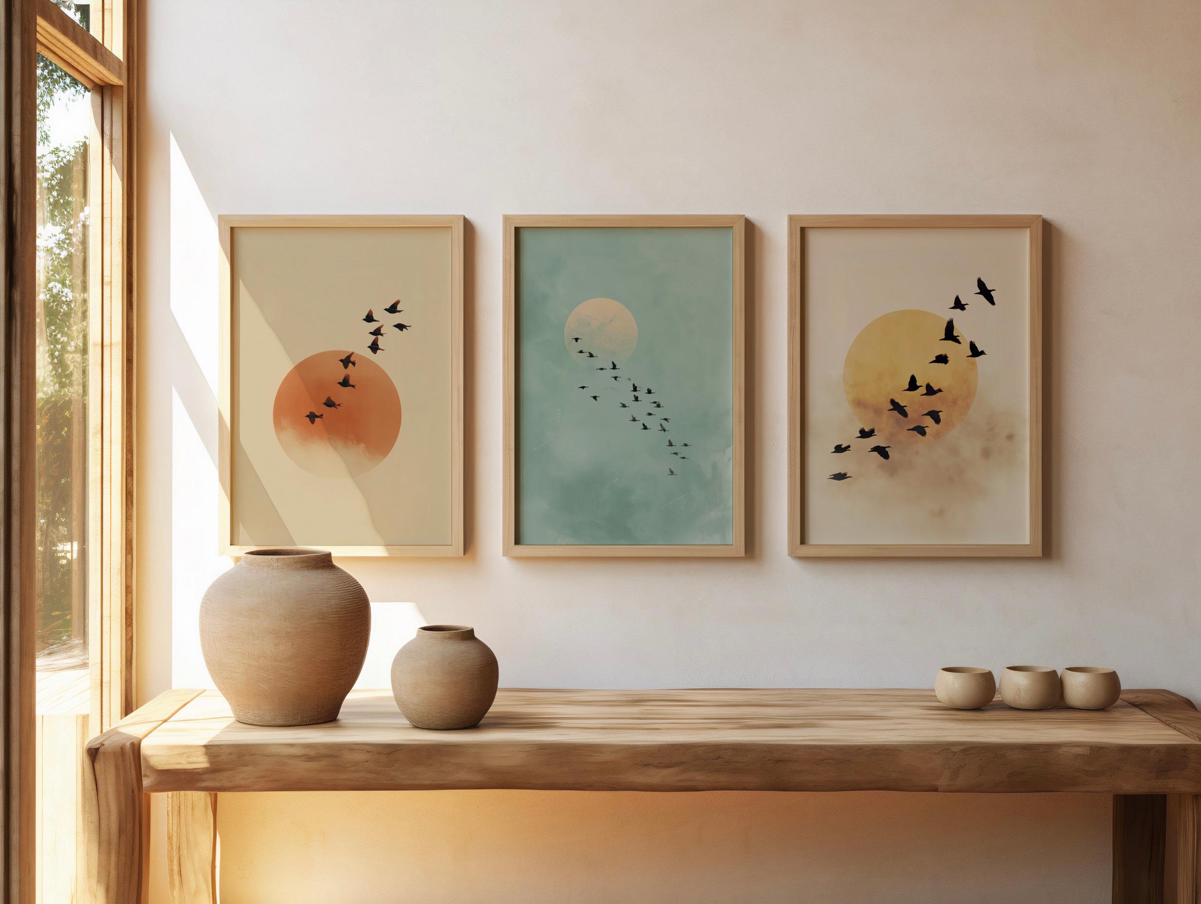 Japandi Birds Print Set of 3: Abstract Zen Wall Art (digital Download ...