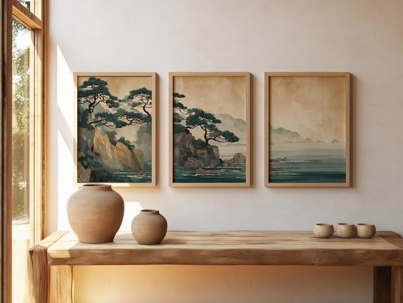 Japanese Cliff & Ocean Print Set: Japandi Zen Art (digital Download) - Etsy