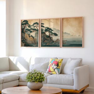 Japanese Matching Print Set, Cliff and Ocean Printable Japan Poster ...