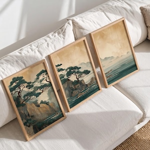 Japanese Matching Print Set, Cliff and Ocean Printable Japan Poster ...